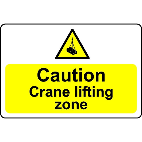 Caution crane lifting zone safety sign - 3mm Aluminium sign - 400mm x ...