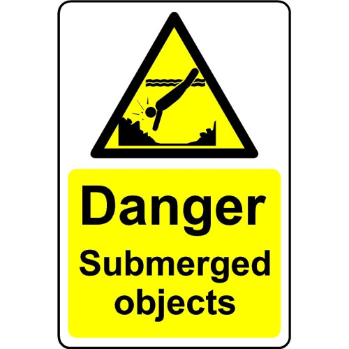 Danger submerged objects safety sign - 3mm Aluminium sign - 600mm x ...