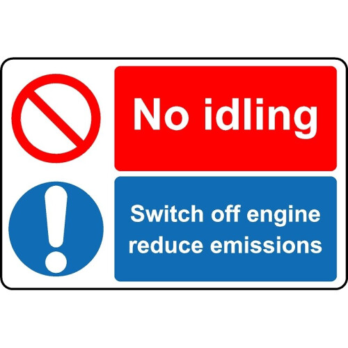 No idling switch off engine reduce emissions safety sign - 1mm Plastic ...