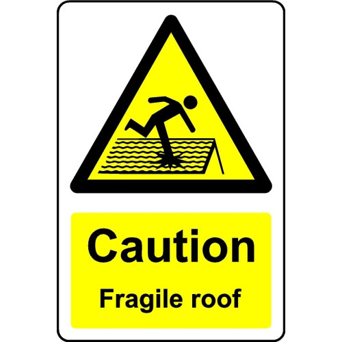 Caution fragile roof safety sign - Self adhesive sticker - 200mm x ...