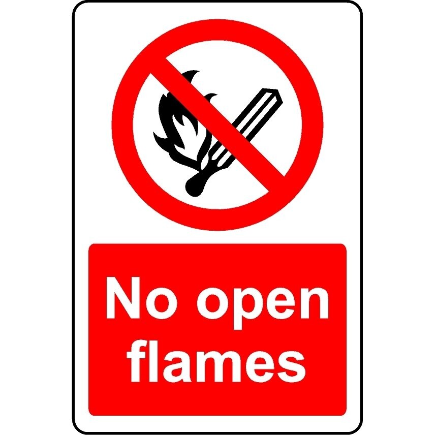No open flames safety sign - 1mm Plastic sign - 100mm x 150mm on OnBuy
