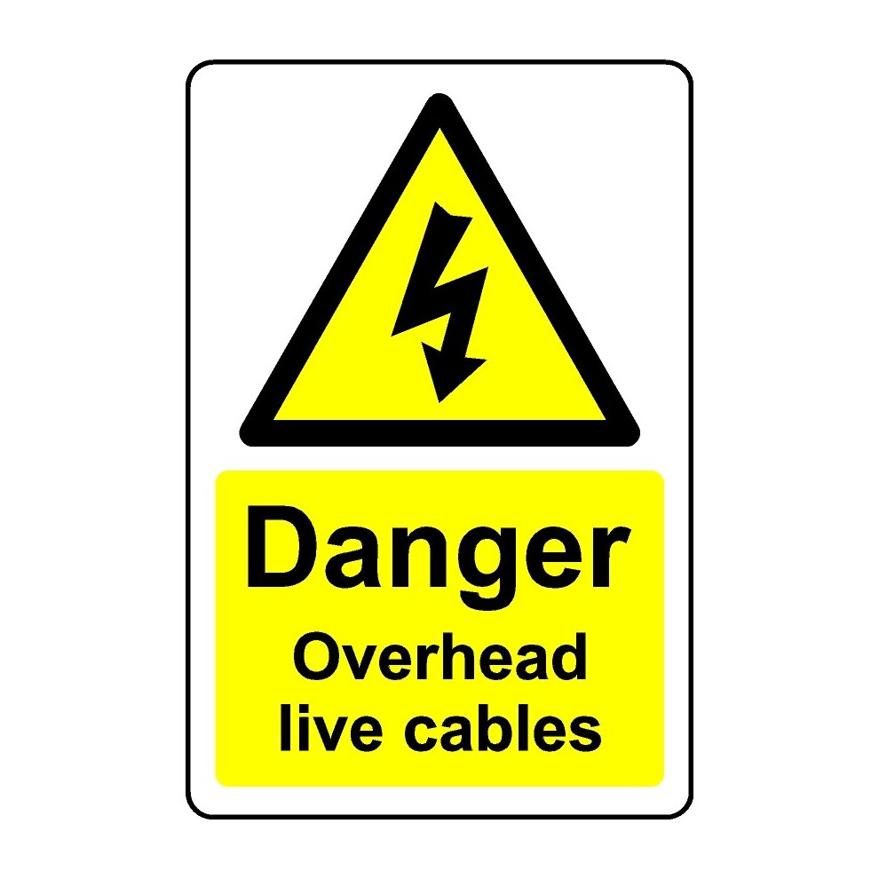 Danger overhead live cables safety sign - 1mm Plastic sign - 400mm x ...