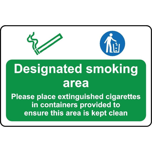 Designated smoking area please keep area clean safety sign - 3mm ...