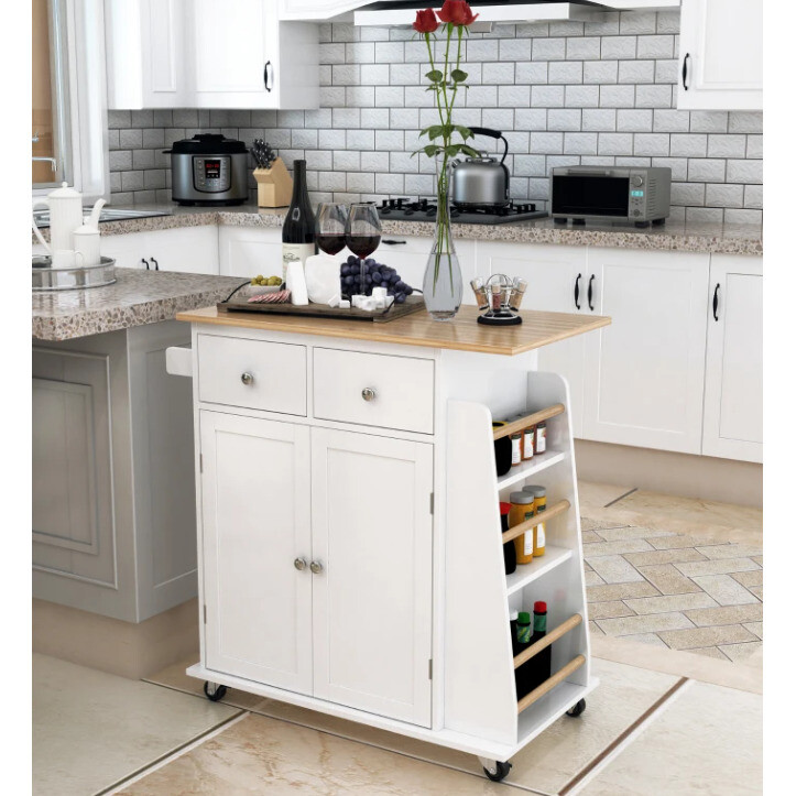 Kitchen Island Trolley Wooden Worktop Cupboard Cabinet Storage Cart ...