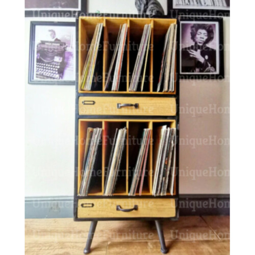 Vinyl Record Cabinet Industrial Hifi Vintage Retro Tall Media Stereo ...