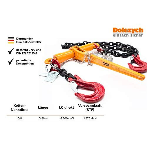Lashing Chain Grade 80 with Dora Ratchet Load Binder 2 Clevis Hooks 10 ...