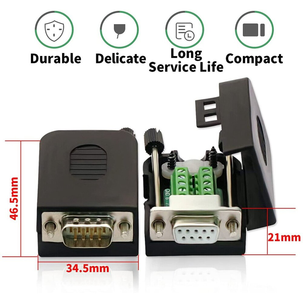 DB9 Solderless RS232 D-SUB Serial to 9Pin Port Terminal Male Female Adapter Connector Breakout ...