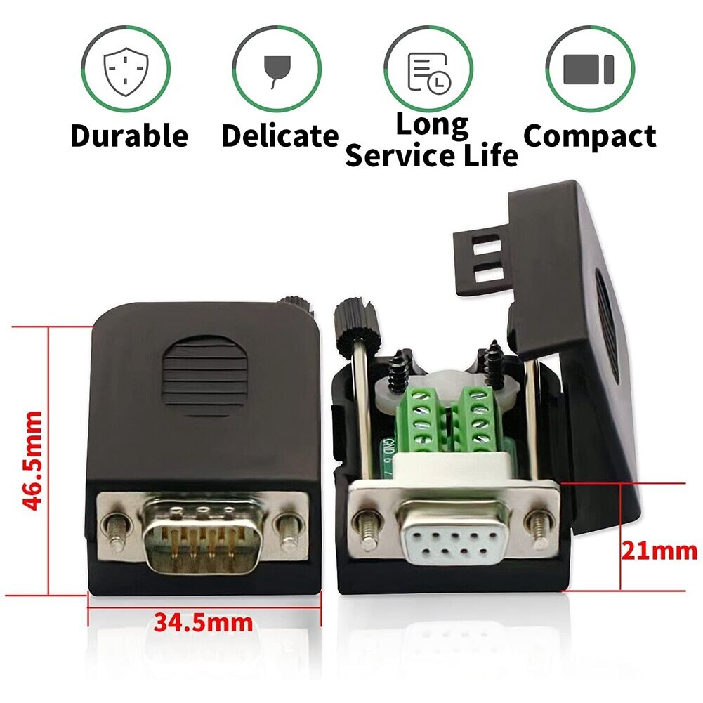 DB9 Solderless RS232 D-SUB Serial to 9Pin Port Terminal Male Female Adapter Connector Breakout ...