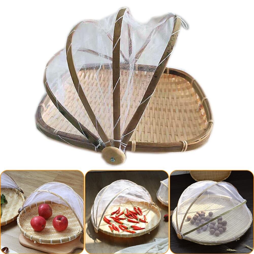Anti-mosquito Food Net Cover Storage Basket Hand-Woven Tent Basket Tray Fruit Bread Bamboo ...