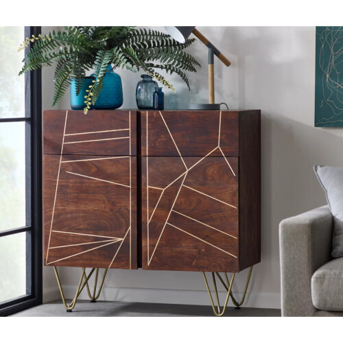 Vintage Industrial Sideboard Rustic Solid Wood Side Cabinet Mid Century ...