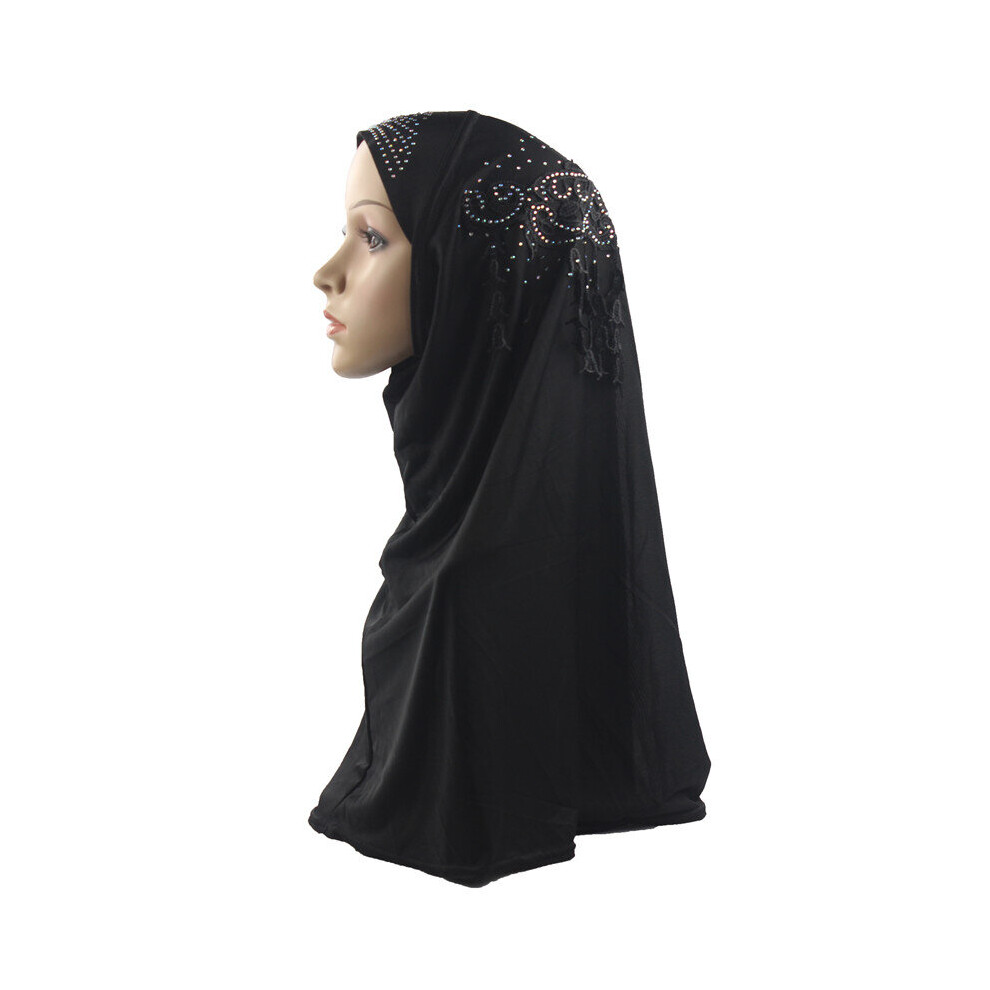 Muslim Women Girls Hijab Islamic Scarf Woman One Piece Amira Cap Full Cover Headwear Pendant with Diamond