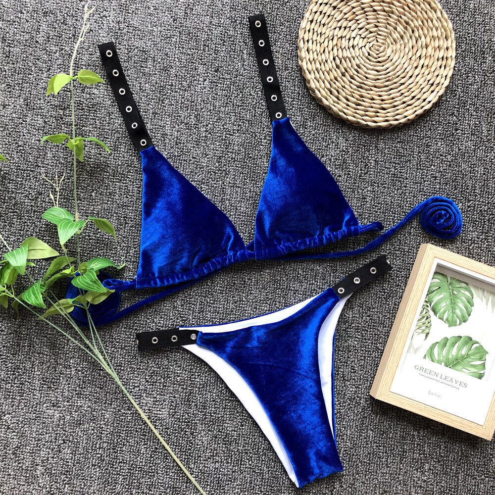 Bikini Sexy Velvet Fabric Solid Swimwear Swimsuit Women Bikinis Set ...