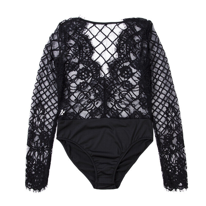V-neck lace Bodysuit Women Backless Transparent Sexy Body Jumpsuit ...