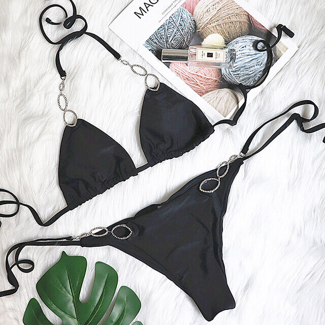 Sexy Crystal Diamond Bikini Women Halter Bandage Swimsuit Female ...