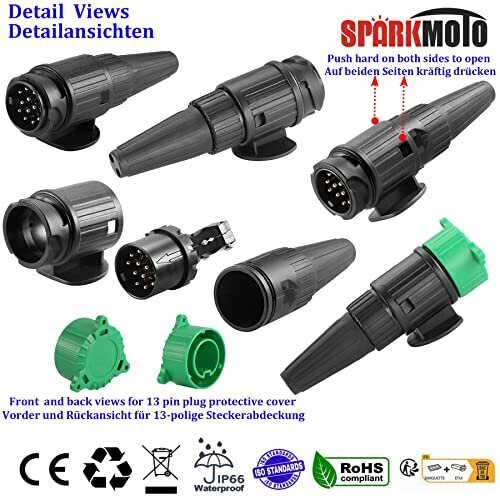 13 Pin Trailer Plug and 13 Pin Trailer Socket,Double cable outlets 12V ...