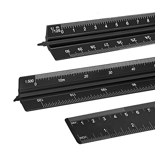 Metal Scale Ruler, 2Pcs 30cm Triangular Scale Rulers with Straight ...