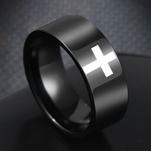 6mm 8mm Stainless Steel Cross Ring Christian Jesus Christ Lord Prayer ...
