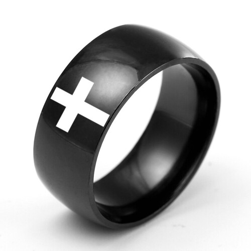 6mm 8mm Stainless Steel Cross Ring Christian Jesus Christ Lord Prayer ...