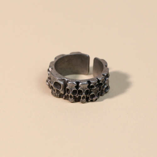 (Resizable, Black) Vintage Hell Demon Skull Male Ring Metallic Hip Hop ...