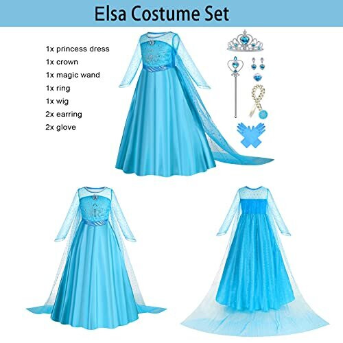 Elsa Dress, Elsa Costume with Elsa Dress Up Accessories Set, Princess ...