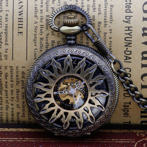 Carved Sun Flower Hollow Arab Numerals Mechanical Pocket Watches For ...