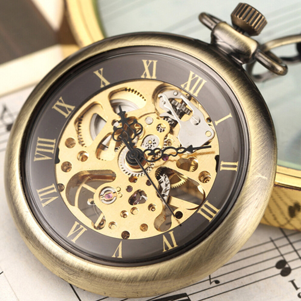 Men Women pocket watch mechanical Roman Dial Clock Hand Wind Pocket ...