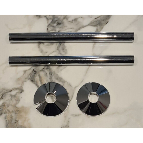Radiator Pipe Covers & Collars PAIR - CHROME 15mm Pipe Shroud 200mm-TC ...