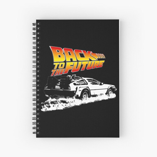 Spiral Notebook Back to the Future - DeLorean Fire Tracks White Stencil ...