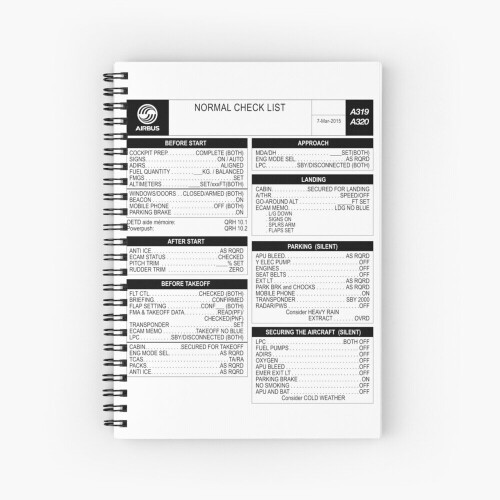 Spiral Notebook Airbus A320 checklist A5 120 Pages on OnBuy
