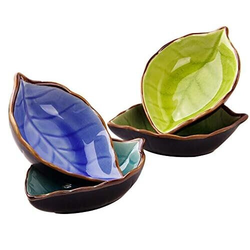 Mini Beautiful Ceramics Sauce Dishes Leaves-Shape Dishes Plates Set of ...
