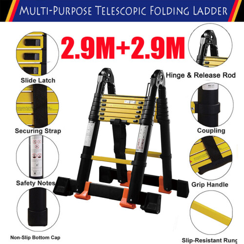 Multi-Purpose 5.8M Telescopic Folding Ladder Extendable A-Frame Ladder ...