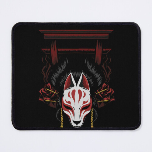 Mouse Pad kitsune art vector illustration, japanese mask 11.8 x 9.8 ...