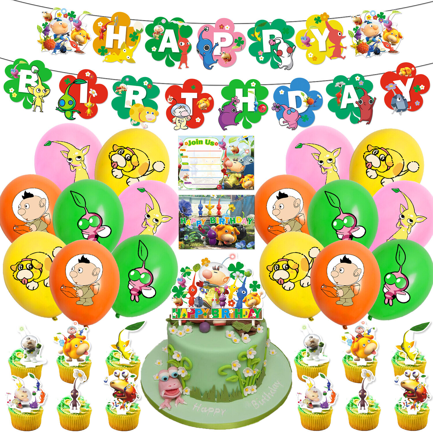 (Set B) Pikmin Themed Birthday Party Supplies Decoration Set Balloons ...