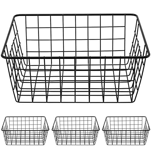 4 PCS Black Metal Wire Baskets, Wire Organiser Storage Baskets with ...