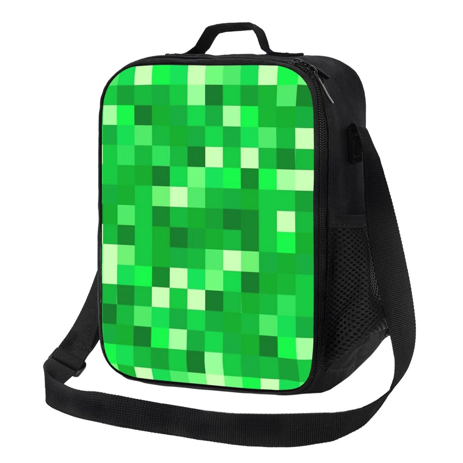 Kids Lunch Bag Creeper Pattern Minecraft Style Insulated Tote Box for ...