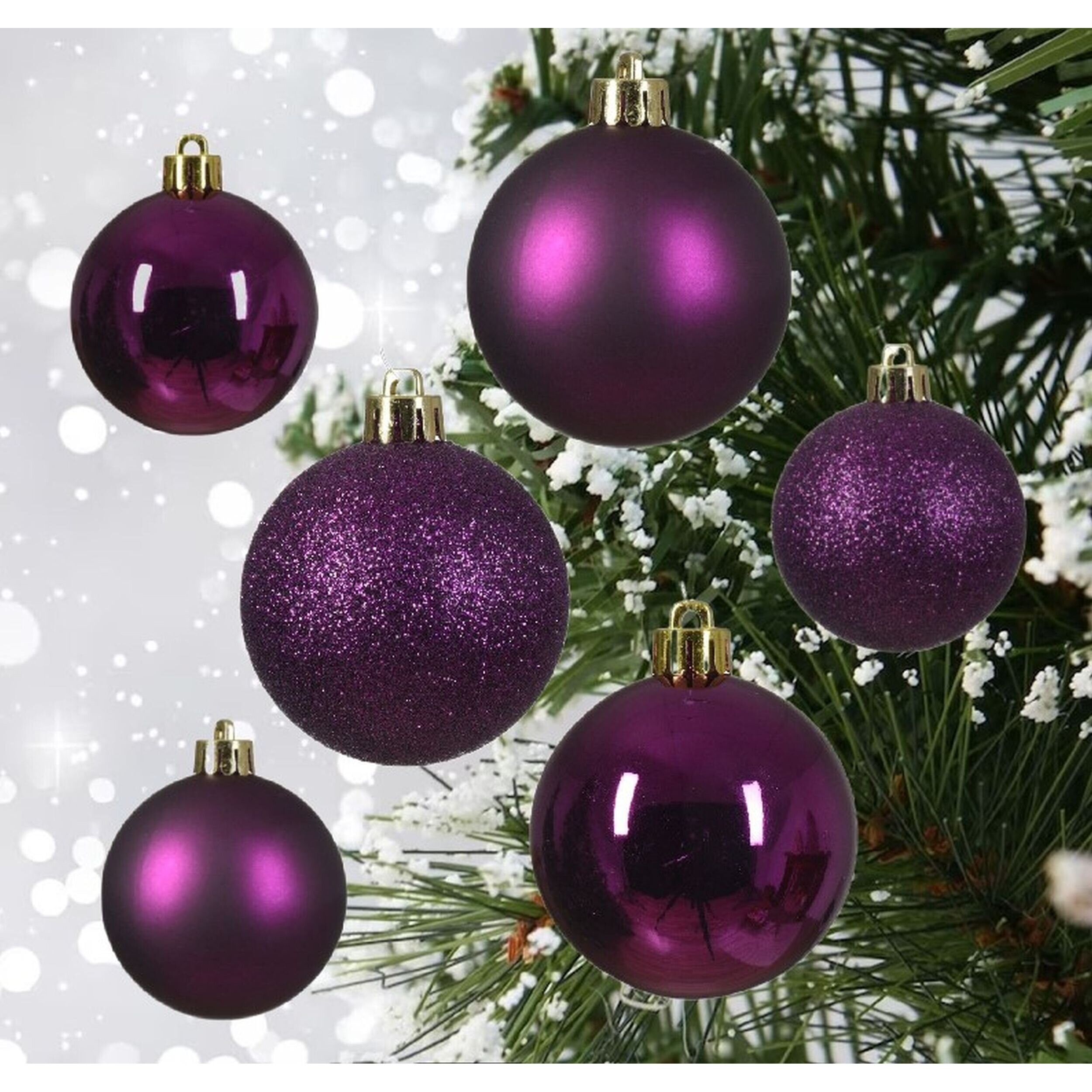 30 Violet Baubles Assorted Shatterproof Christmas Tree Hanging Decs on ...