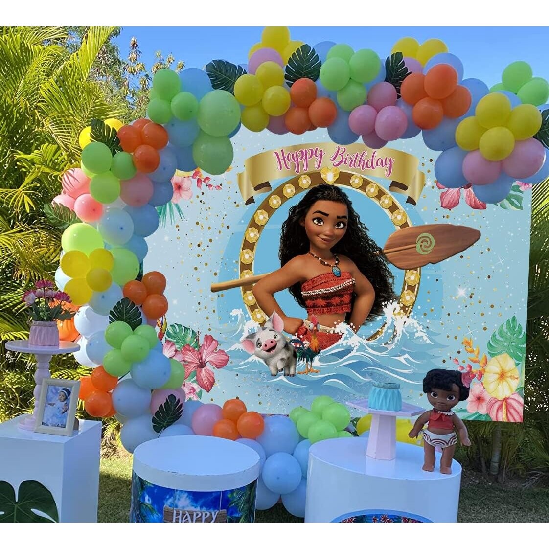 Summer Beach Baby Moana Theme Backdrops Pink Flowers Blue Water Girls ...