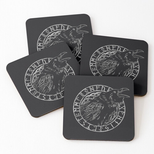Leather Coasters Viking Odin raven with runes and scandinavian runic ...