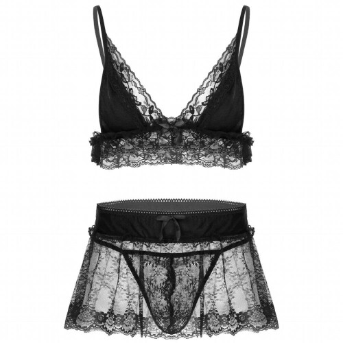 Men Sexy Transparent Micro Lingerie Set Sissy Lenceria Lace Nightwear ...