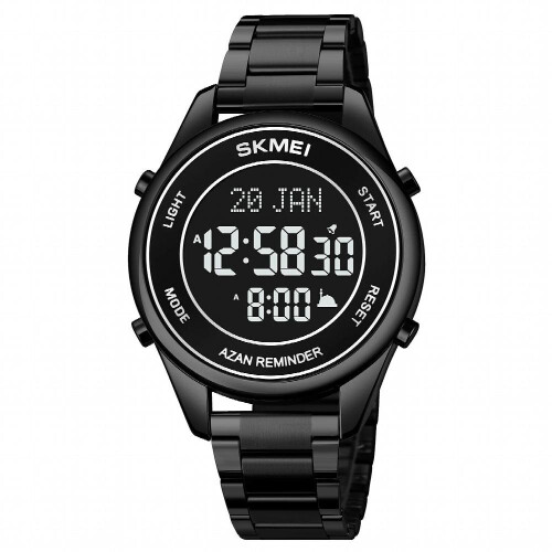 Stainless Steel Wristwatch Muslim Azan Men Watch for Prayer with Qibla ...