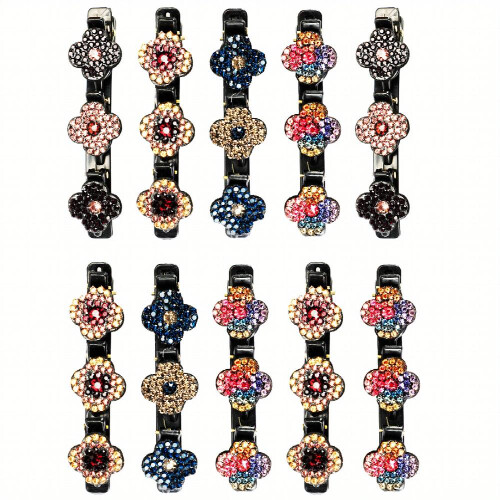 10Pcs Sparkling Crystal Braiding Hair Clips Four Leaf Clover Shaped ...