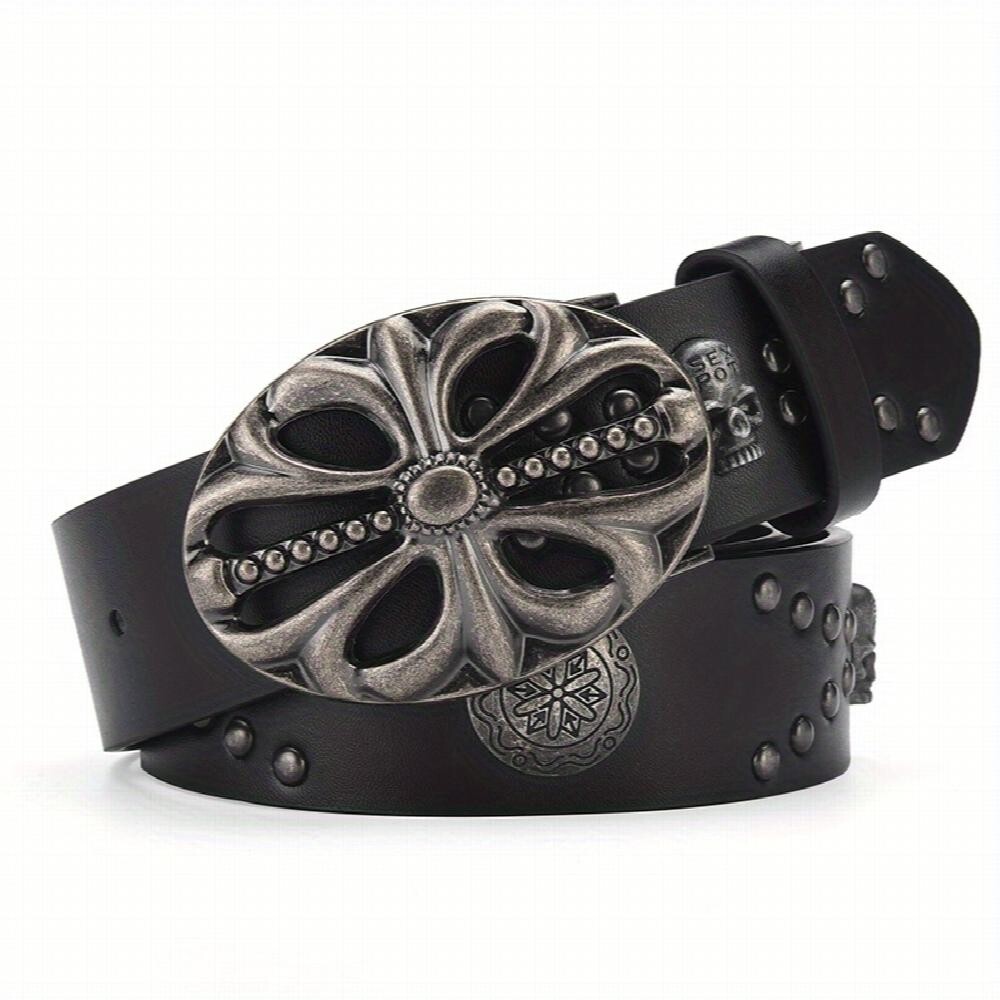 Mens Belt Bohemian Style Belt Retro Skeleton Head Buckle Belt Hip Hop ...