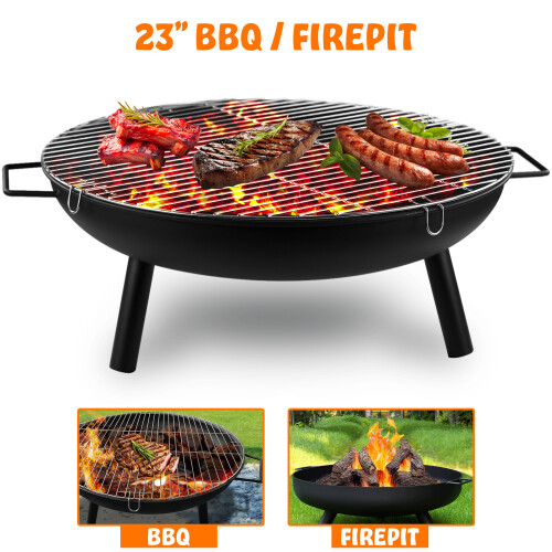 23" Large Round Steel Fire Pit Garden Patio Camping Heater Burner Bowl ...