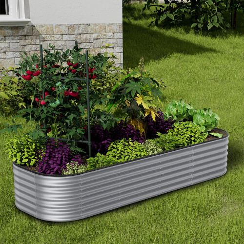 240cm W x 80cm D Oval-Shaped Galvanized Steel Raised Garden Bed on OnBuy