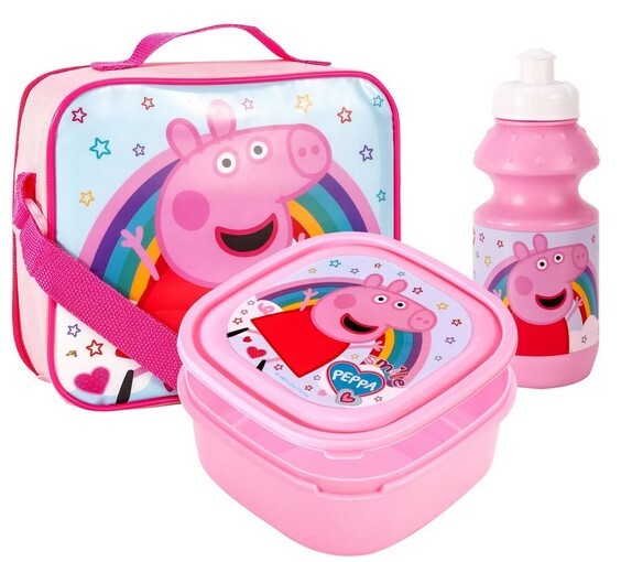 Peppa Pig Rainbow Insulated Lunch Bag Sandwich Box & Drinks Bottle Set ...