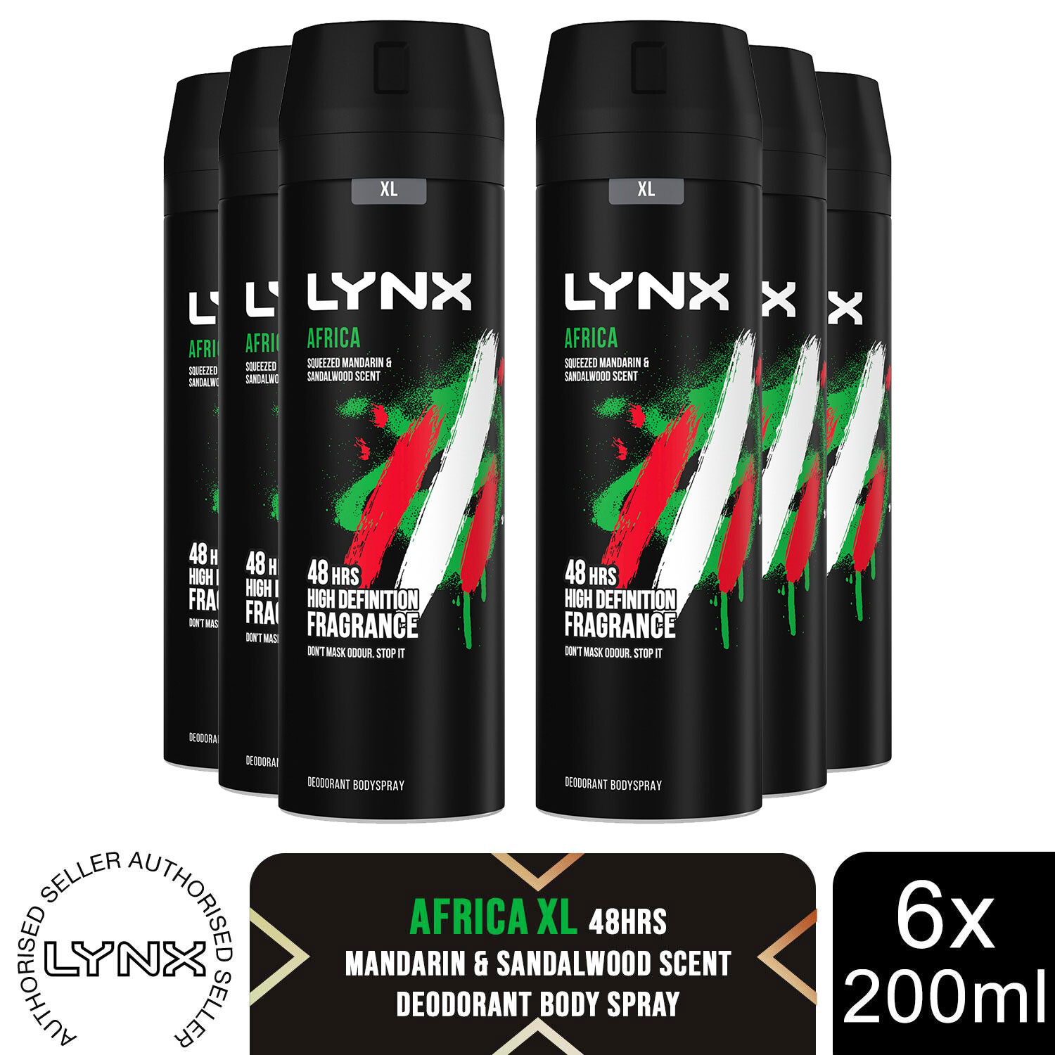 6pk Lynx XL Africa Body Spray Deodorant - 6 x 200ml on OnBuy