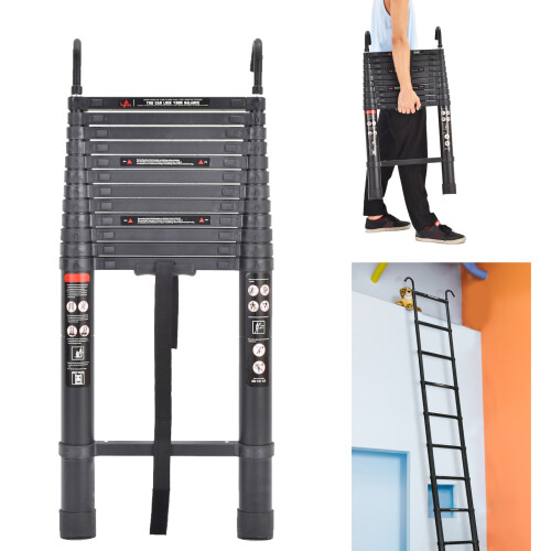 Extension Ladder 5M Telescopic Ladder Aluminum with Removable Hook for ...
