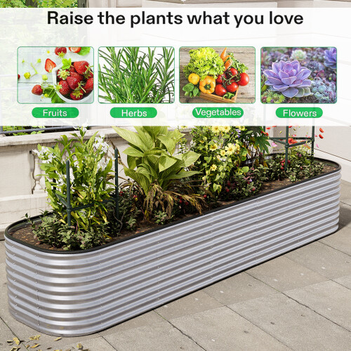 320cm W x 80cm D Oval-Shaped Galvanized Steel Raised Garden Bed on OnBuy