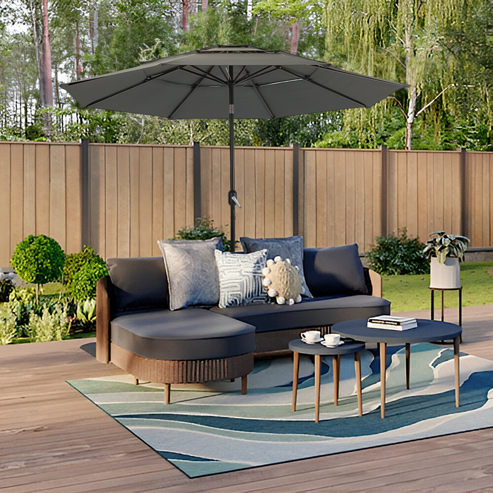 3m No Base Parasol 3 Tier Garden Patio Umbrella Sun Shade with Push ...