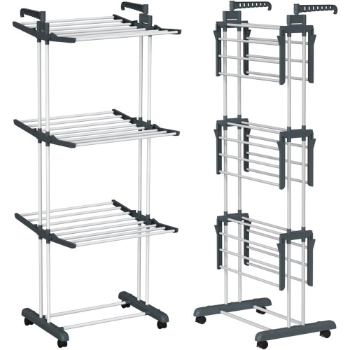 Airer Clothes Drying Rack with Wheels, 4-Tier Foldable Clothes Hanger ...
